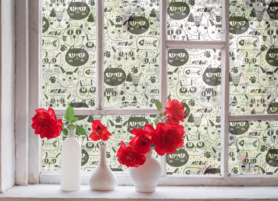 Decorative Window Film With Cats, Pets Window Stickers, Privacy ...