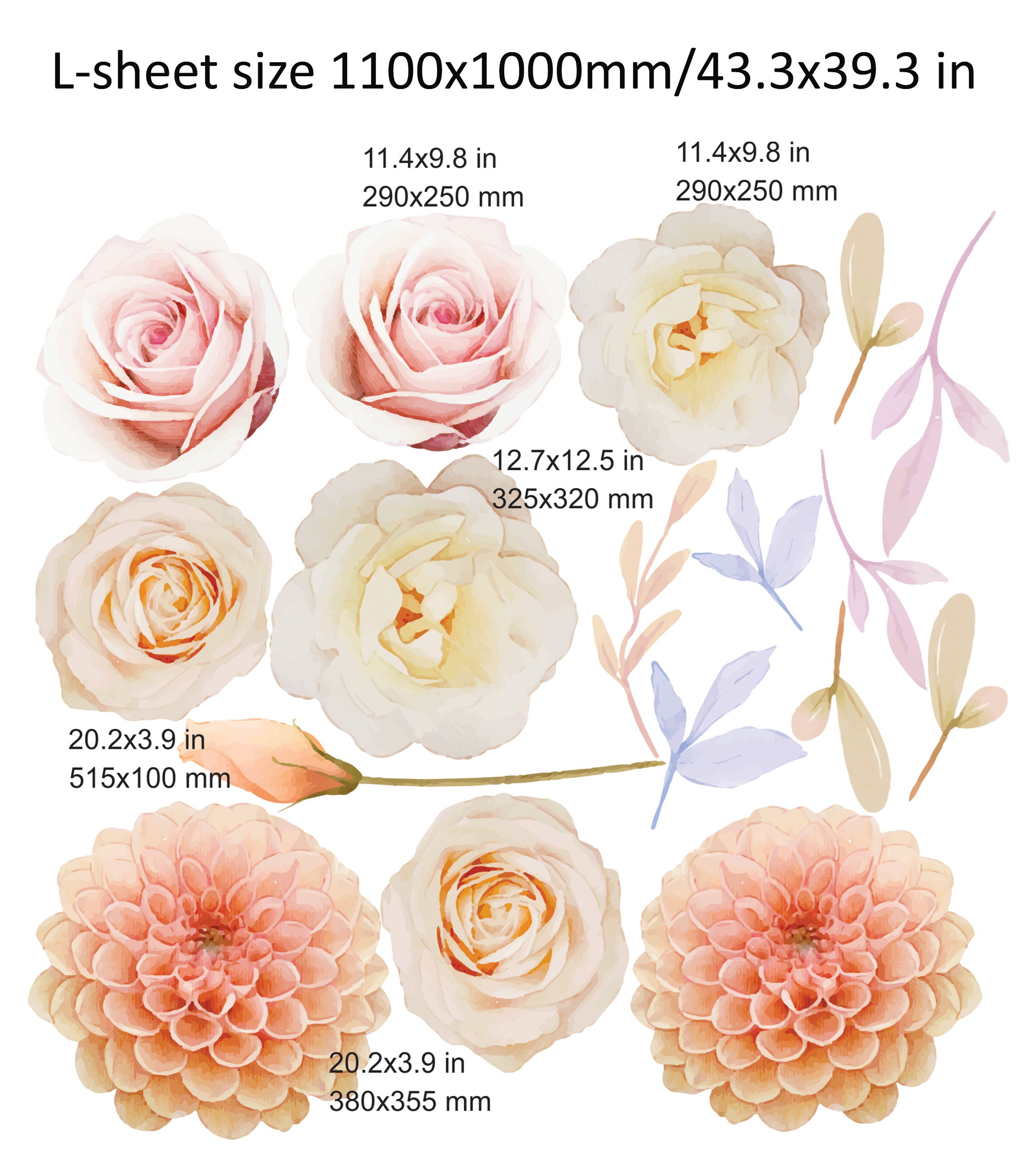 White Rose Decals, Wall Decal Flowers, Luxury Wall Stickers, Wall Decal ...