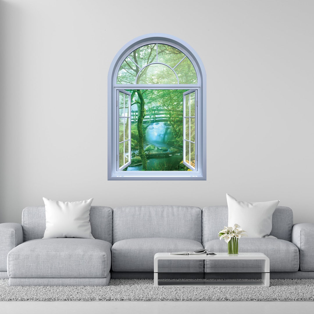 Forest River 3D Window Wall Decal, 3D Window Effect Sticker, Peel and ...