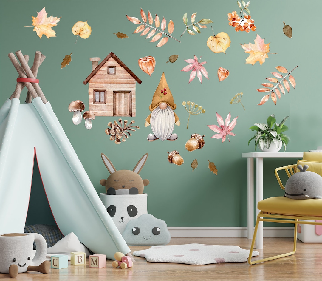 Autumn Gnome Window Clings: Fall Leaves Vinyl Decals - Etsy