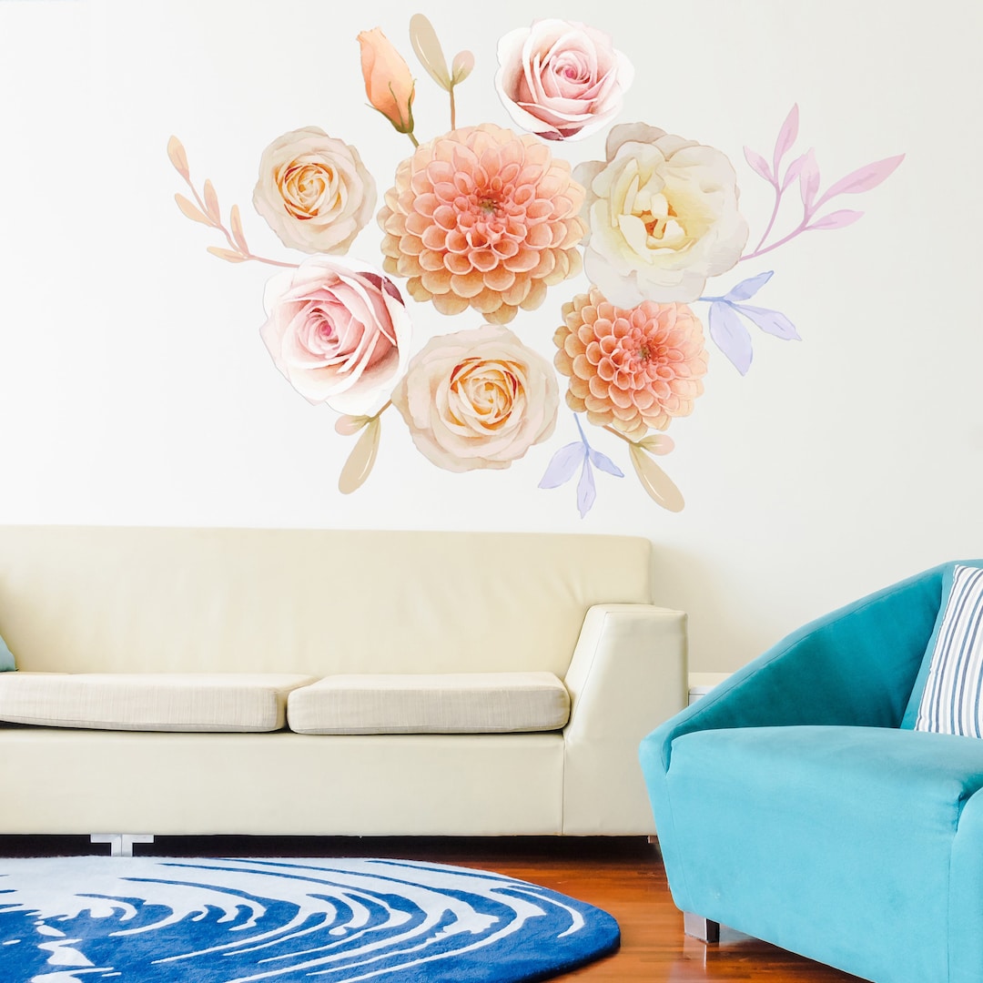 White Rose Decals, Wall Decal Flowers, Luxury Wall Stickers, Wall Decal ...