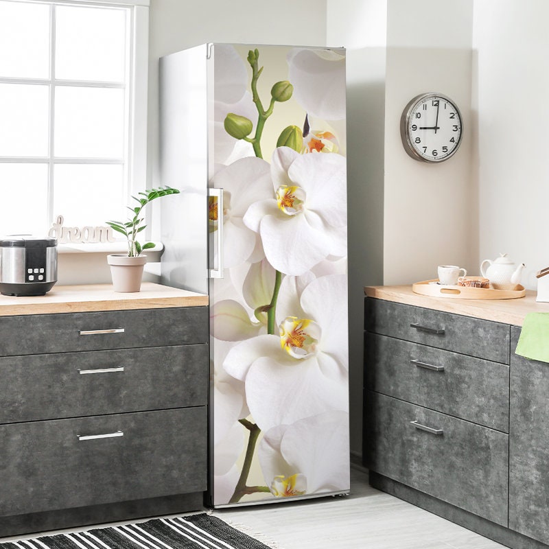 Refrigerator Sticker, Vinyl Fridge Decal Flowers, Removable Furniture ...