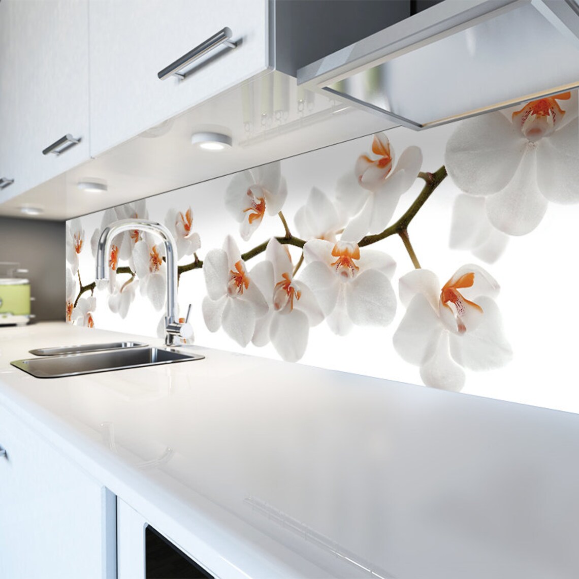 Kitchen Backplash Decal, Backsplash Flowers, White Orchid Backsplash ...