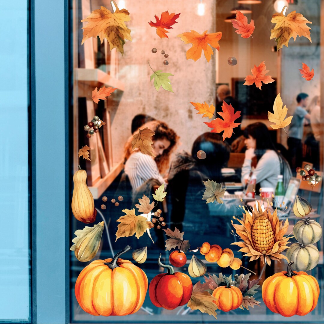 Fall Window Stickers, Autumn Wall Decal, Vinyl Pumpkins Decorations ...
