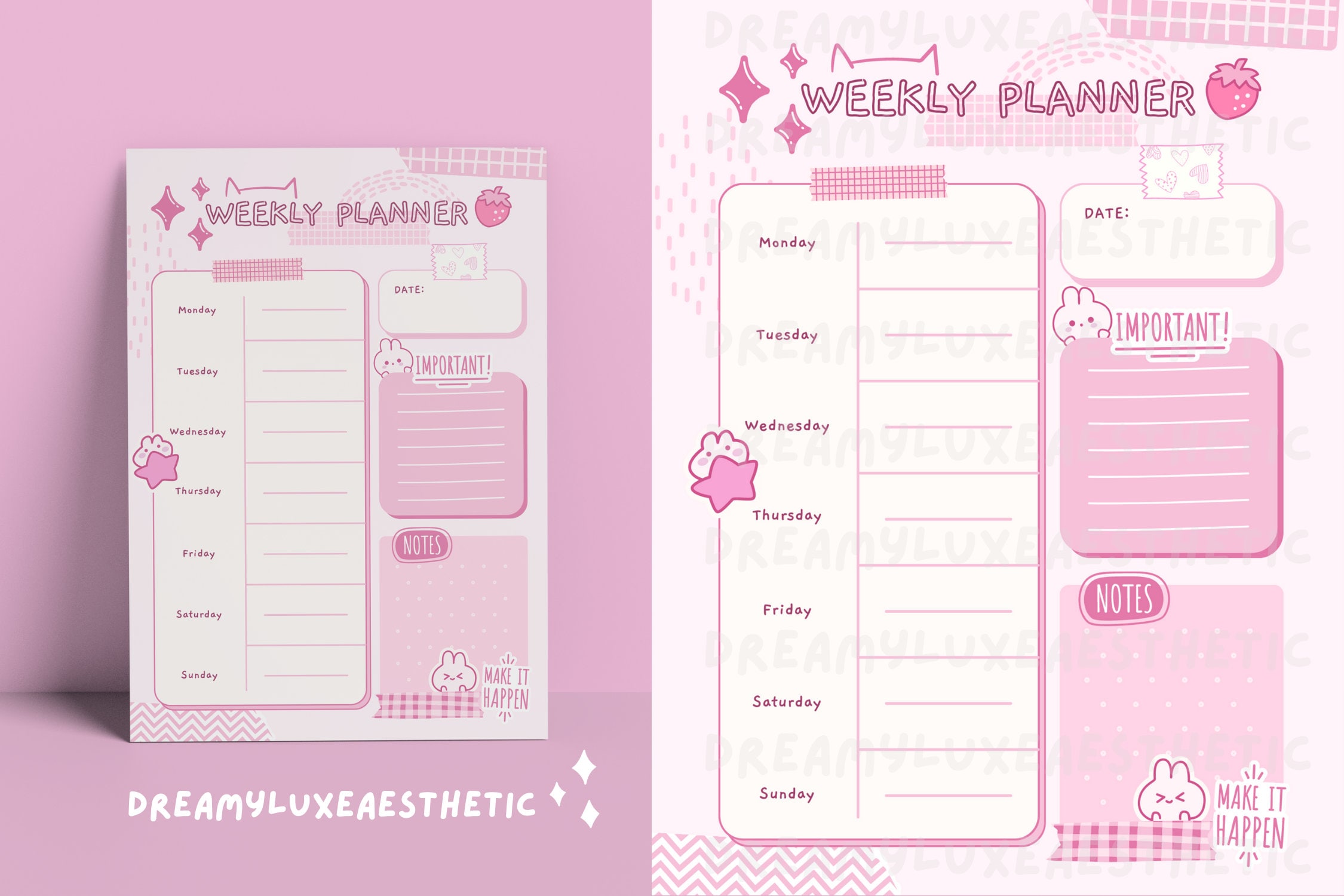 Kawaii Pink Bunny Weekly Planner: Cute Undated Productivity, Goodnotes ...