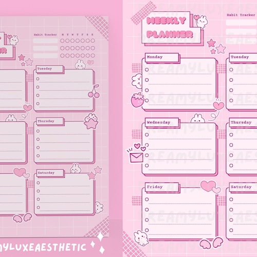 Printable Pastel Weekly Planner Cute Kawaii Pink Space - Etsy