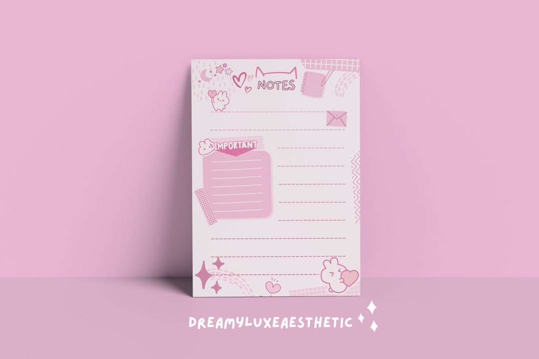 Kawaii Aesthetic Pink Bunny Digital Goodnotes Printable Notes Pages ...