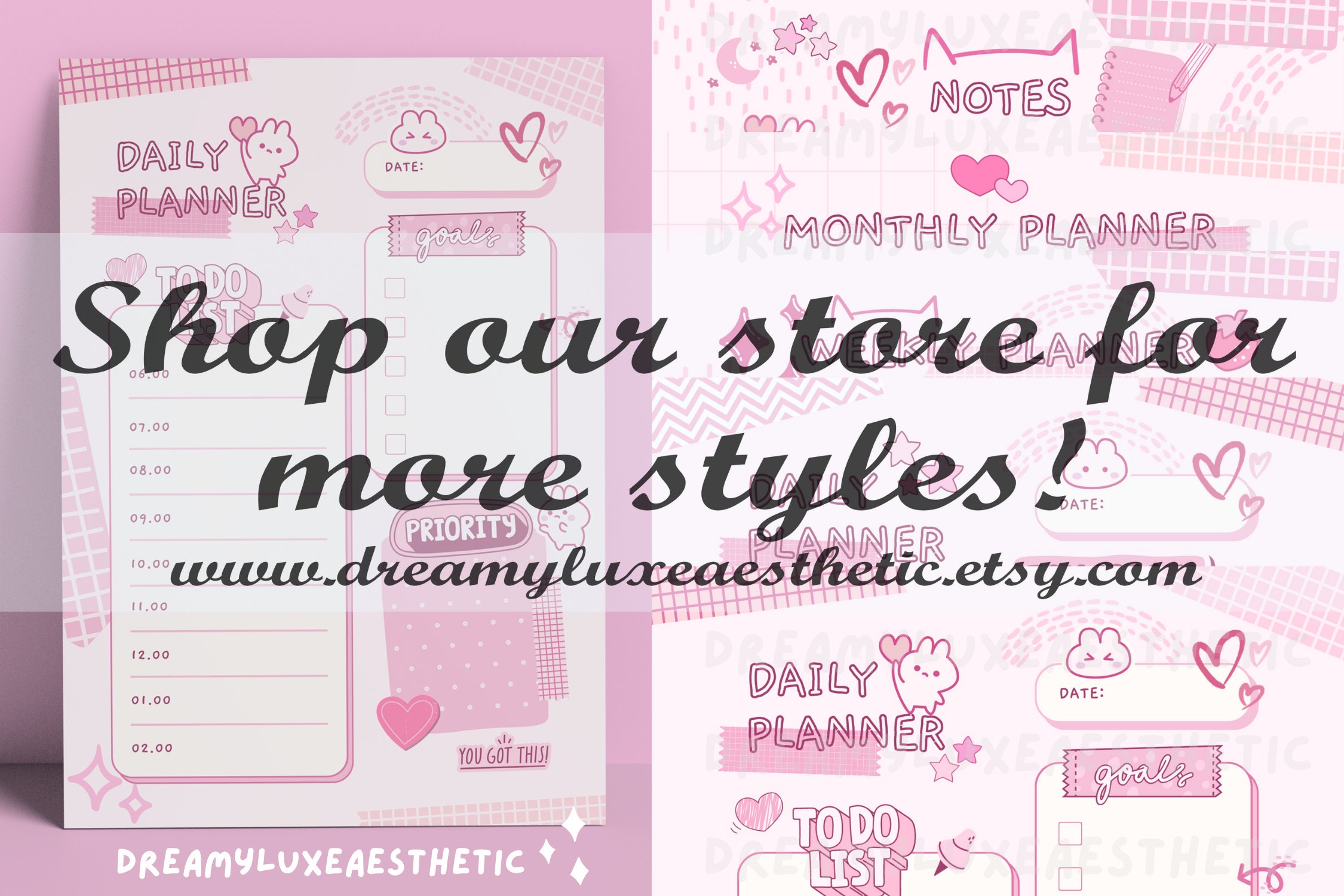 Kawaii Pink Bunny Weekly Planner: Cute Undated Productivity, Goodnotes ...