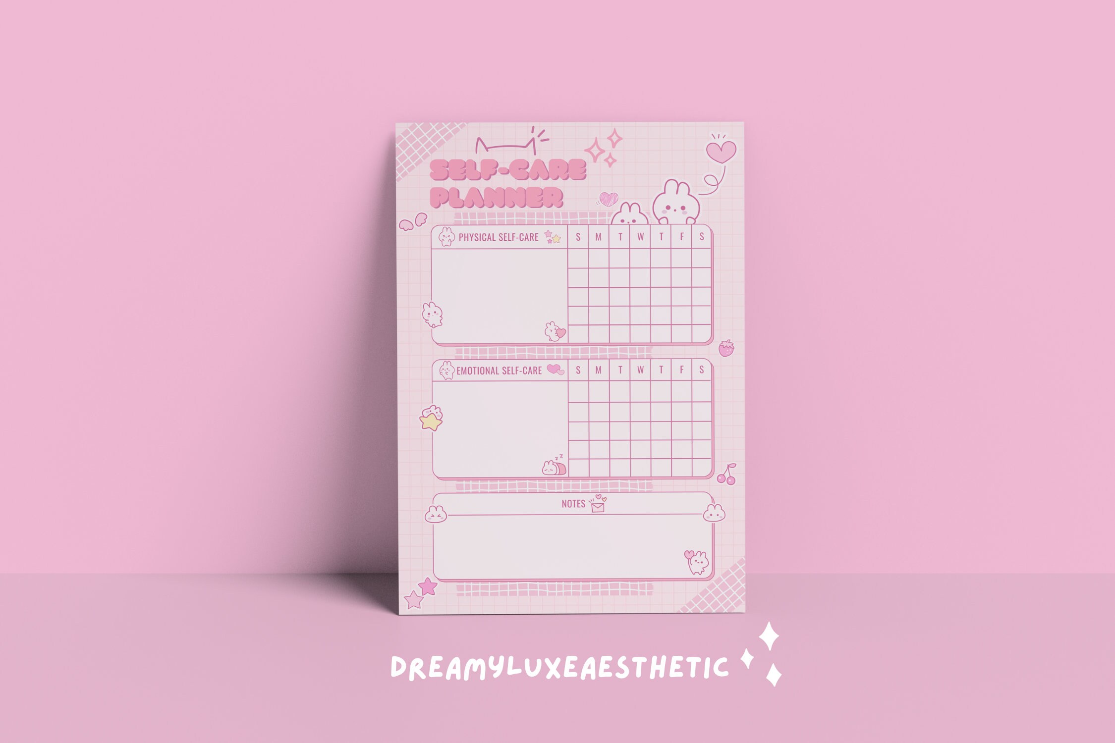 Kawaii Aesthetic Cute Pink Bunny Digital Goodnotes iPad Printable Self ...