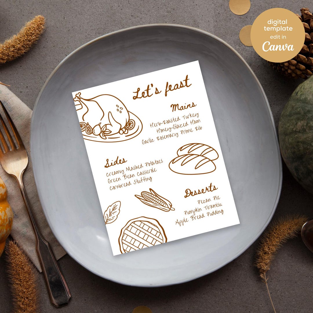 Let's Feast Thanksgiving Menu Template - Editable in Canva | 5x7 | 4x9 ...