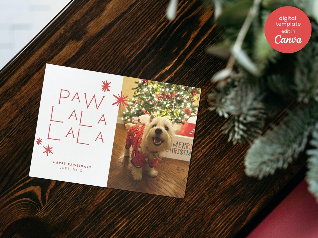 Happy Pawlidays Pet Photo Holiday Card - Editable Canva Template - Etsy