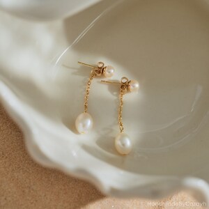 Real Freshwater Pearl Drop Earrings, Minimalist Pearl Dangle Earrings, Real Pearl Earrings ...