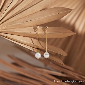 Real Freshwater Pearl Drop Earrings, Minimalist Pearl Dangle Earrings, Simple Pearl Earrings ...