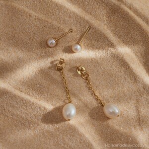 Real Freshwater Pearl Drop Earrings, Minimalist Pearl Dangle Earrings, Real Pearl Earrings ...
