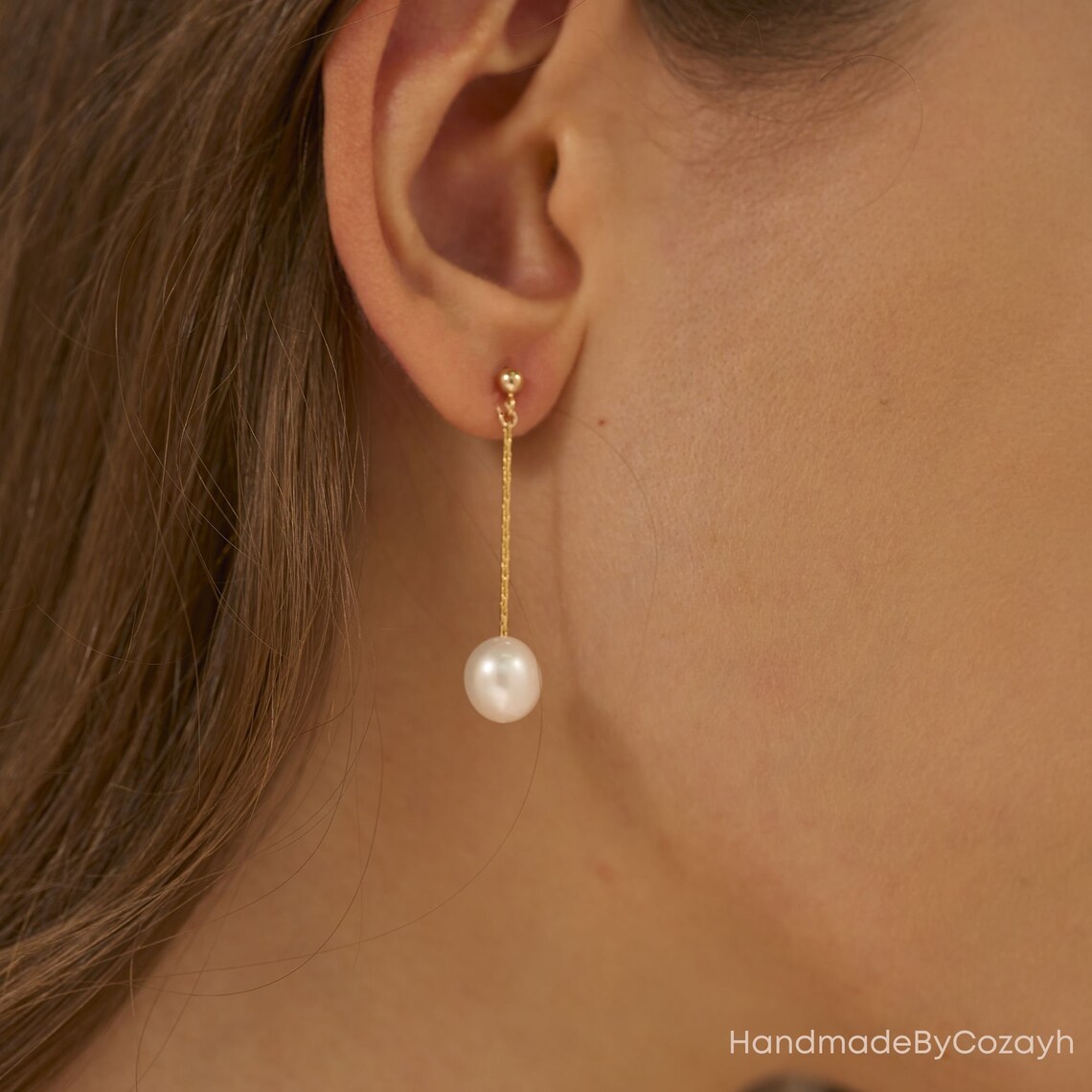 Real Freshwater Pearl Drop Earrings Minimalist Pearl Dangle - Etsy