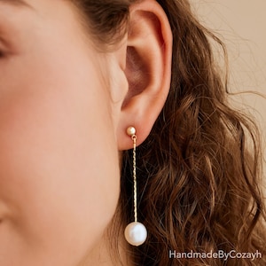 Real Freshwater Pearl Drop Earrings, Minimalist Pearl Dangle Earrings, Simple Pearl Earrings ...