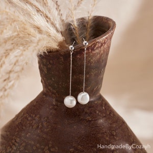 Real Freshwater Pearl Drop Earrings, Minimalist Pearl Dangle Earrings, Simple Pearl Earrings ...