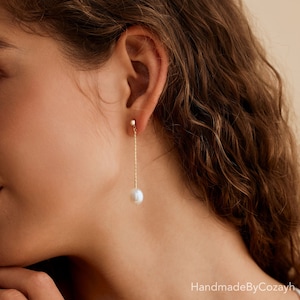 Real Freshwater Pearl Drop Earrings, Minimalist Pearl Dangle Earrings, Simple Pearl Earrings ...