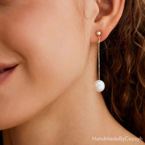 Real Freshwater Pearl Drop Earrings, Minimalist Pearl Dangle Earrings, Simple Pearl Earrings ...