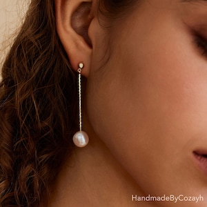 Real Freshwater Pearl Drop Earrings, Minimalist Pearl Dangle Earrings, Simple Pearl Earrings ...