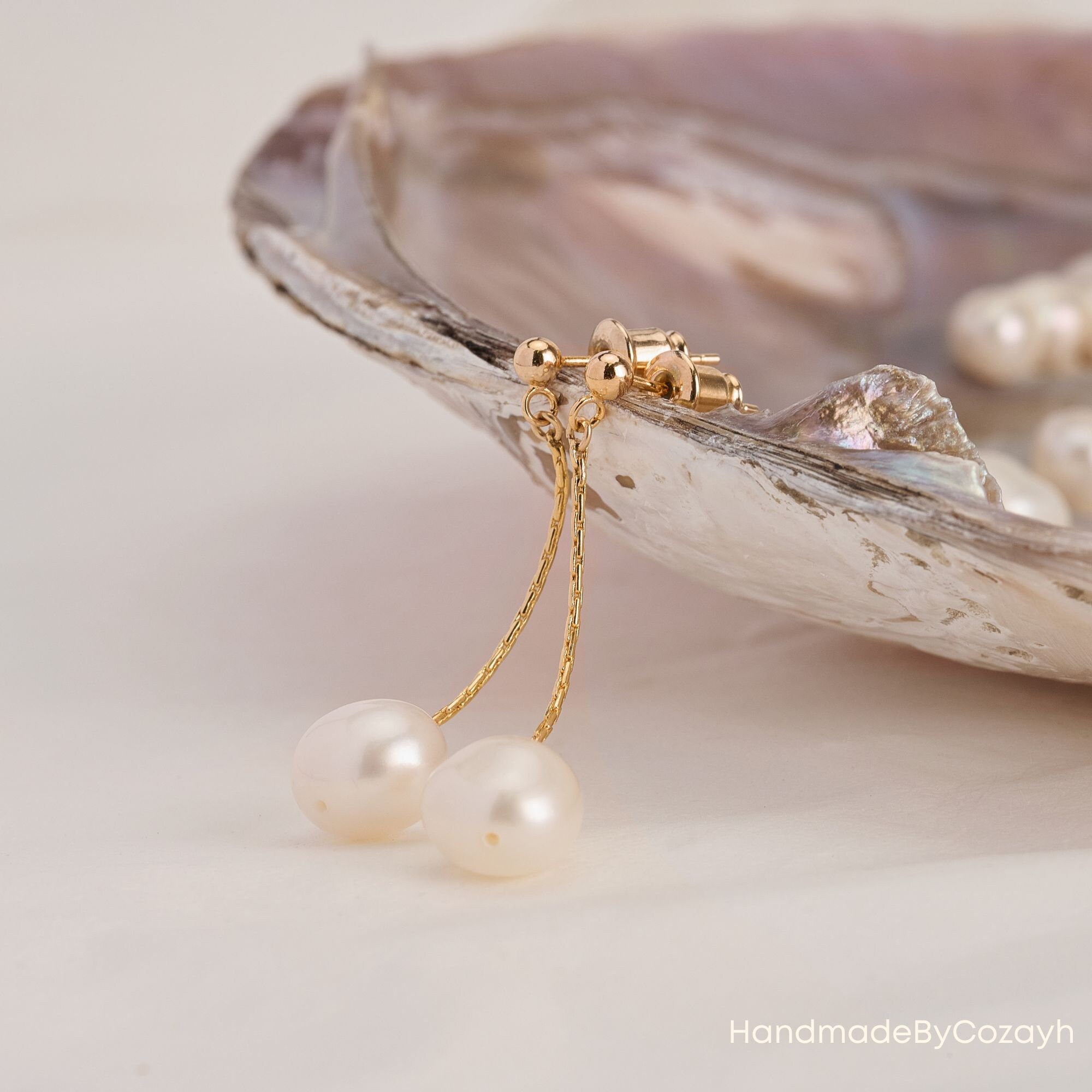 Real Freshwater Pearl Drop Earrings Minimalist Pearl Dangle - Etsy