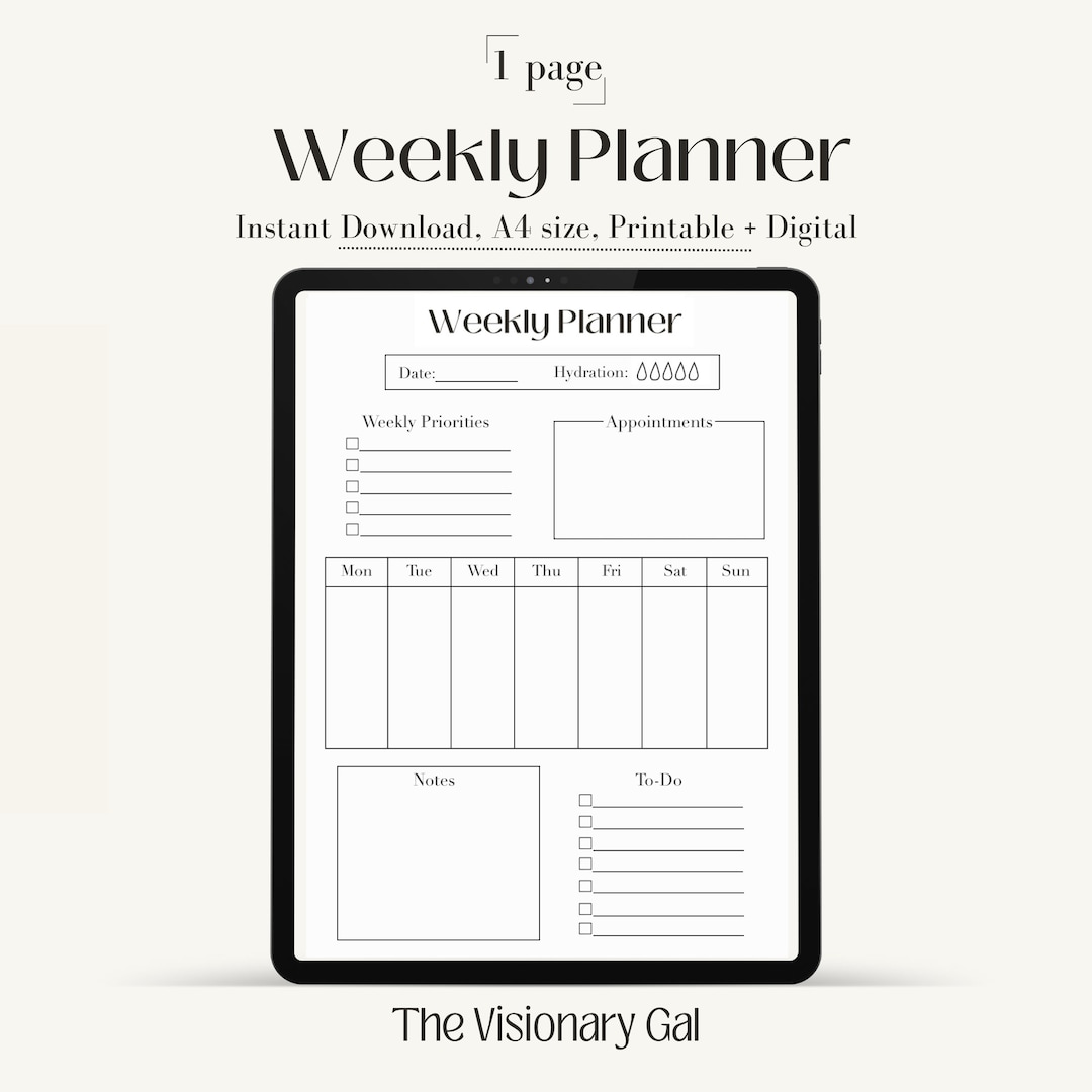 Weekly Planner Digital Weekly Planner Printable Weekly - Etsy