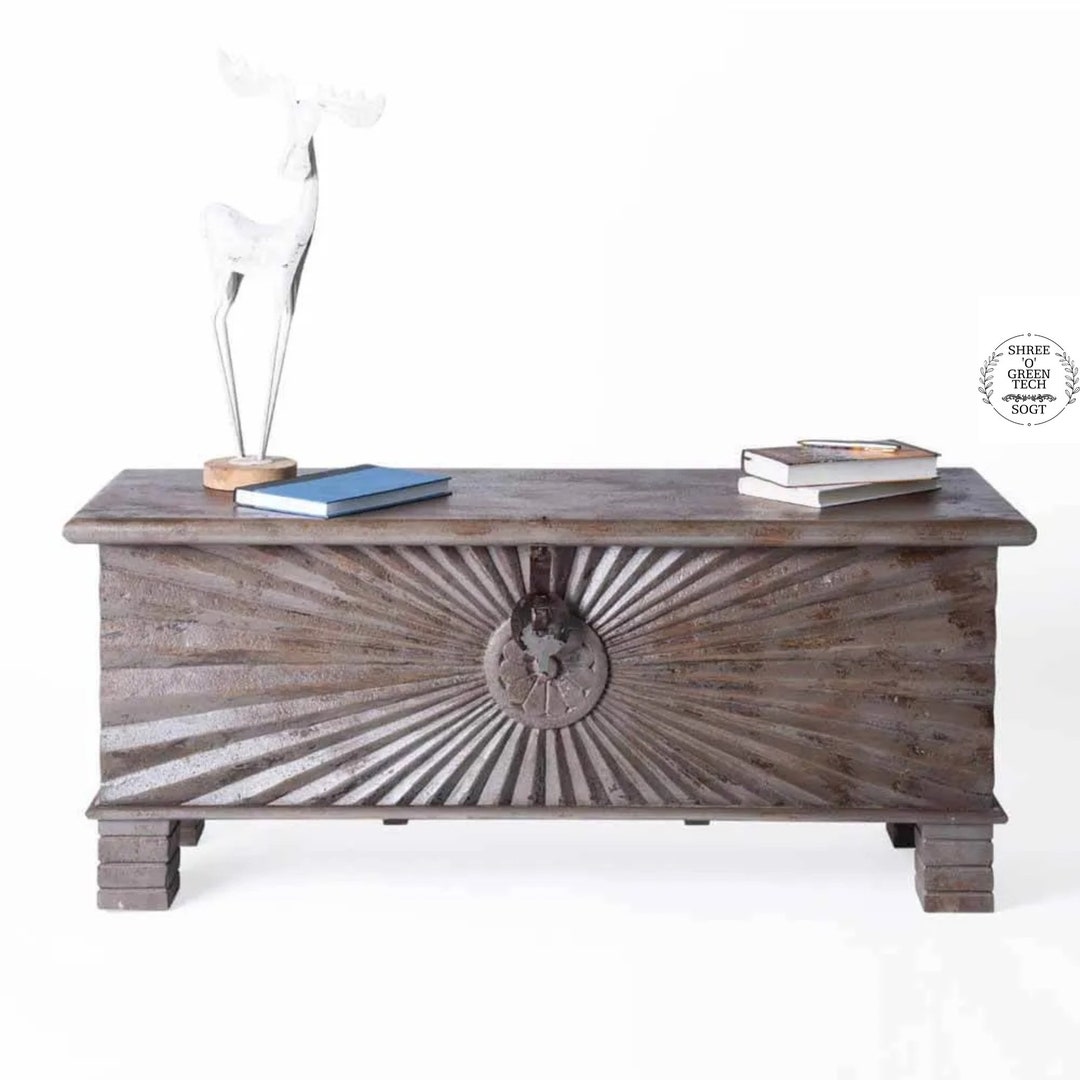 Wooden Beautiful Carved Trunk Box, Eye-catching Dowry Box, Handicraft ...