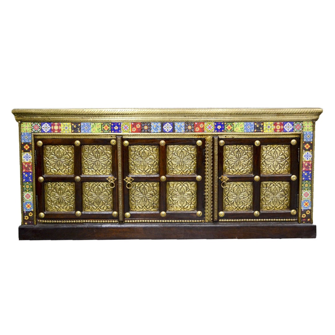 Brass Fitted Wooden Drawer-sideboard, Handicraft Tile Chester Sideboard ...