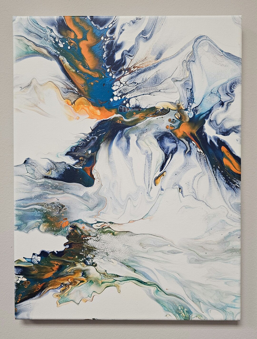 Abstract Painting Original Artwork on Canvas. Teal Navy Orange Green ...