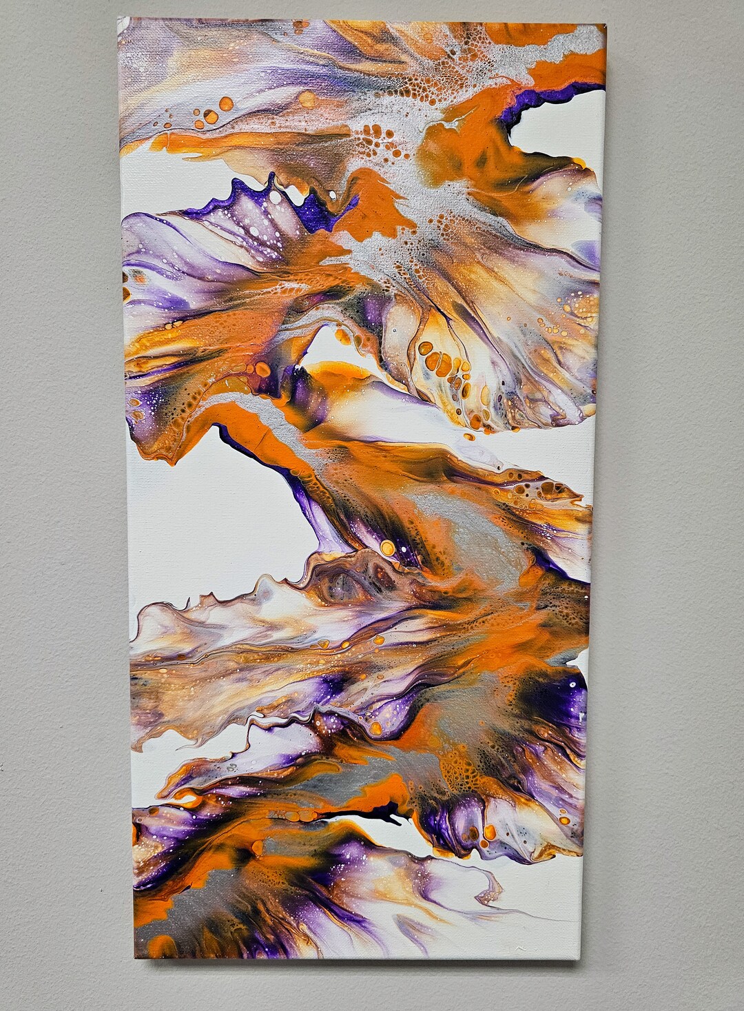 Original Fluid Art Dutch Pour Painting on 10 X 20 Canvas. Acrylic Flow Art in Orange & Purple on ...