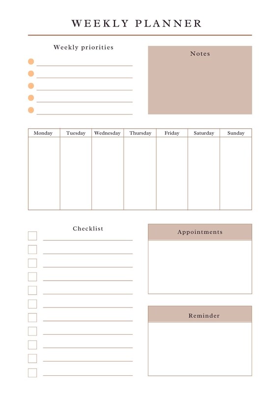 Digital Weekly Planner Portrait Digital Download Weekly - Etsy