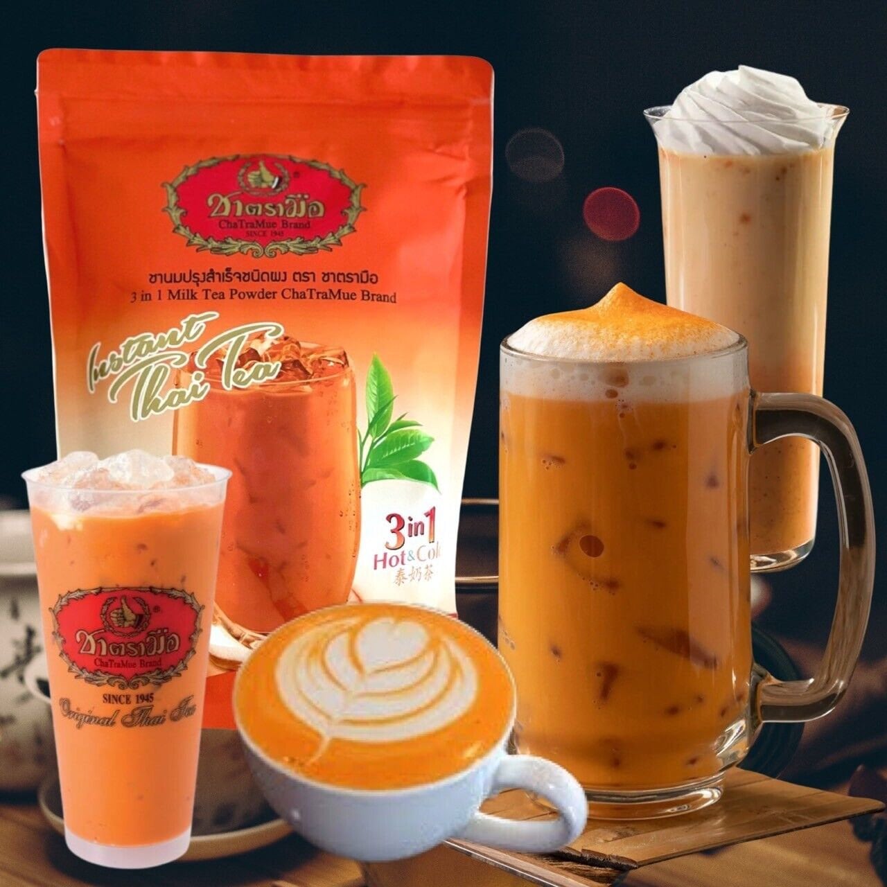 Original Thai Tea 100% Chatramue Instant Powder 3 in 1 500g, Thai Tea ...