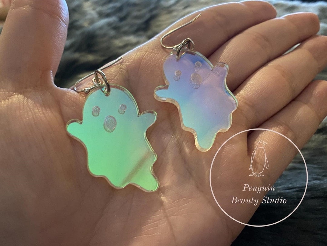 Ghost Sheer Iridescent Holographic Acrylic Halloween Earrings /holo ...