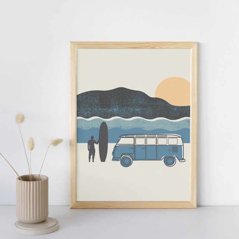 Poster Vanlife Wall Art Decor | Picture Gift Surfer at the Beach ...