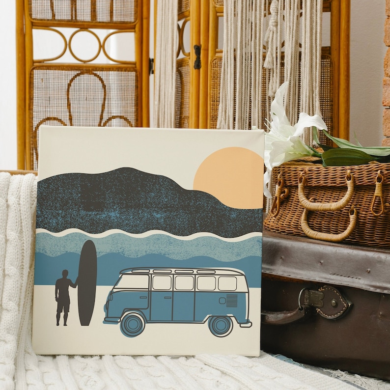 Poster Vanlife Wall Art Decor | Picture Gift Surfer at the Beach ...