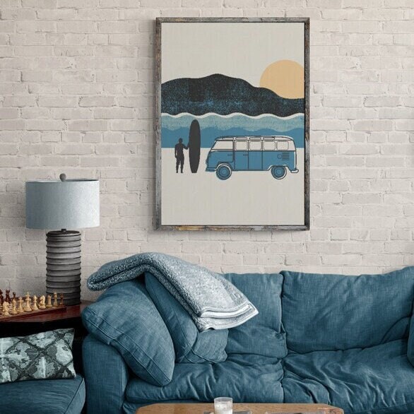 Poster Vanlife Wall Art Decor | Picture Gift Surfer at the Beach ...