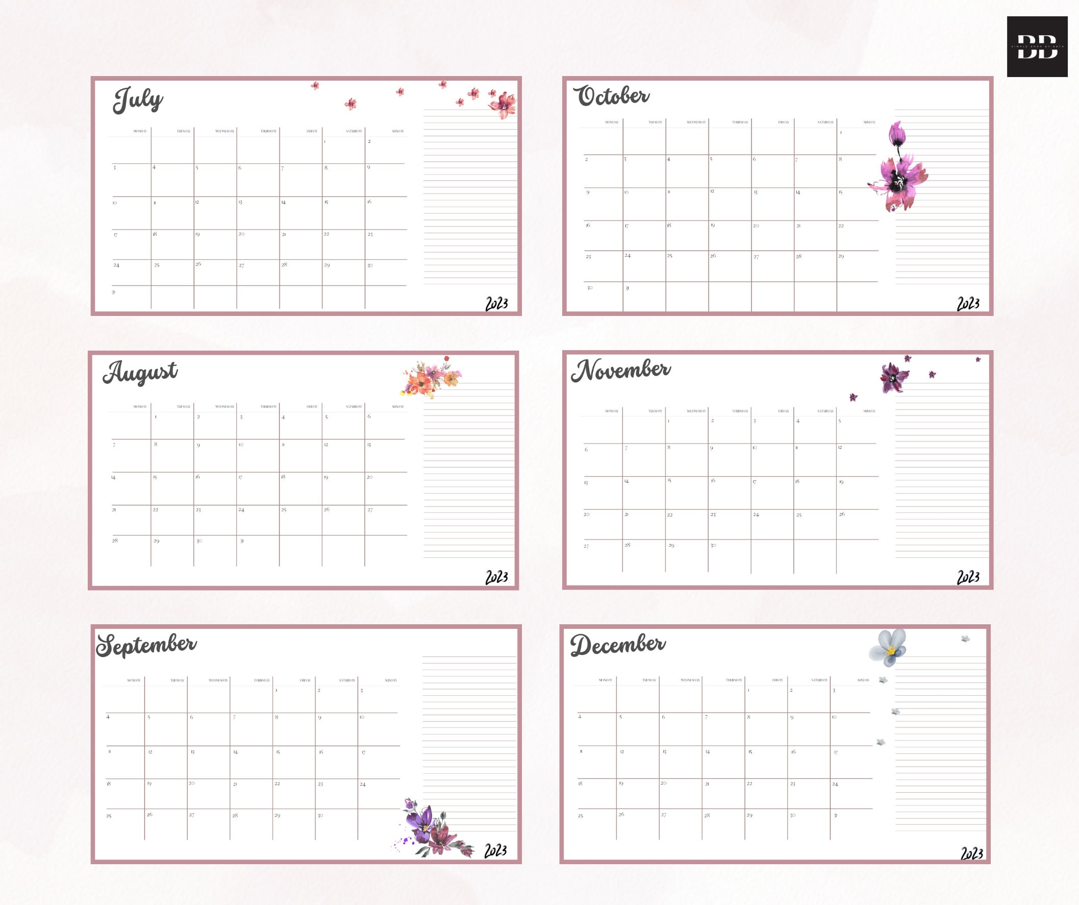 2023 Printable Calendar Landscape, Minimalist Monthly Calendar 2023 ...
