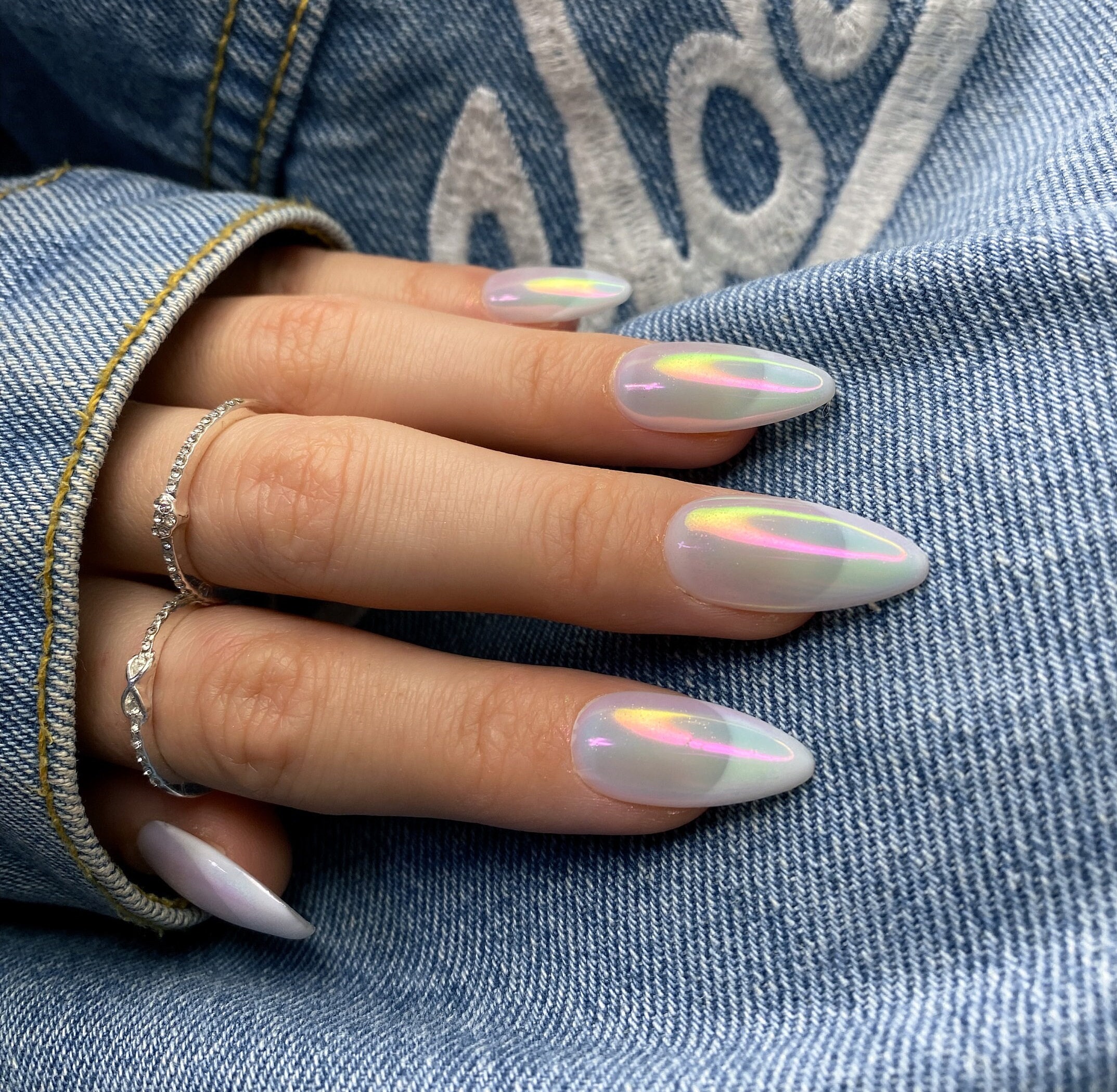 Chrome Milky French Tips | White French Tips Nails | Press on Nails ...