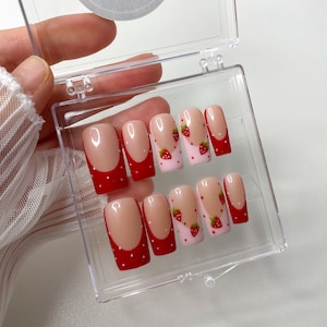 Strawberry French Tips | Red French Tips Nails | Press on Nails ...
