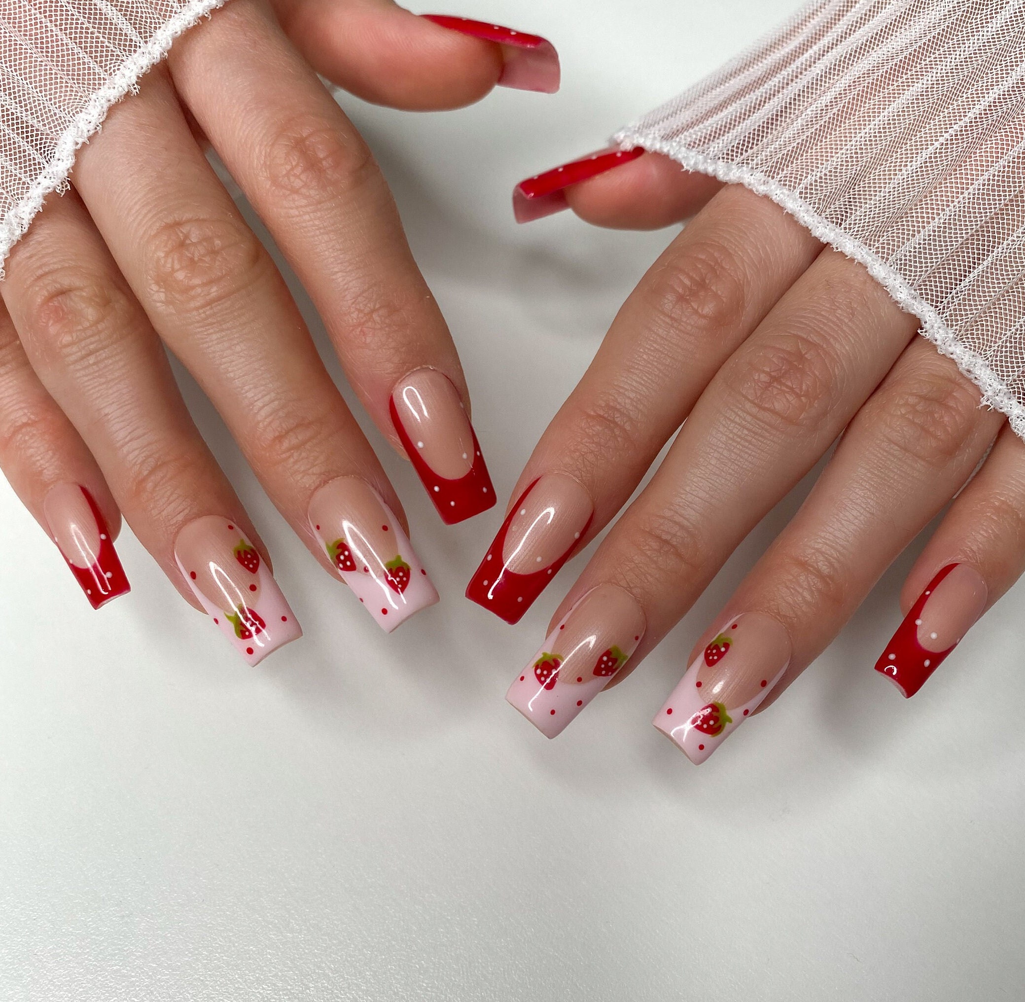 Strawberry French Tips | Red French Tips Nails | Press on Nails ...