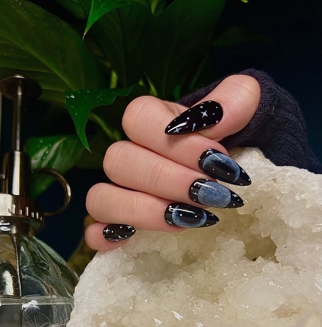 MOON PHASE NAILS Press on Nails Glossy or Matte Stiletto Almond Coffin ...