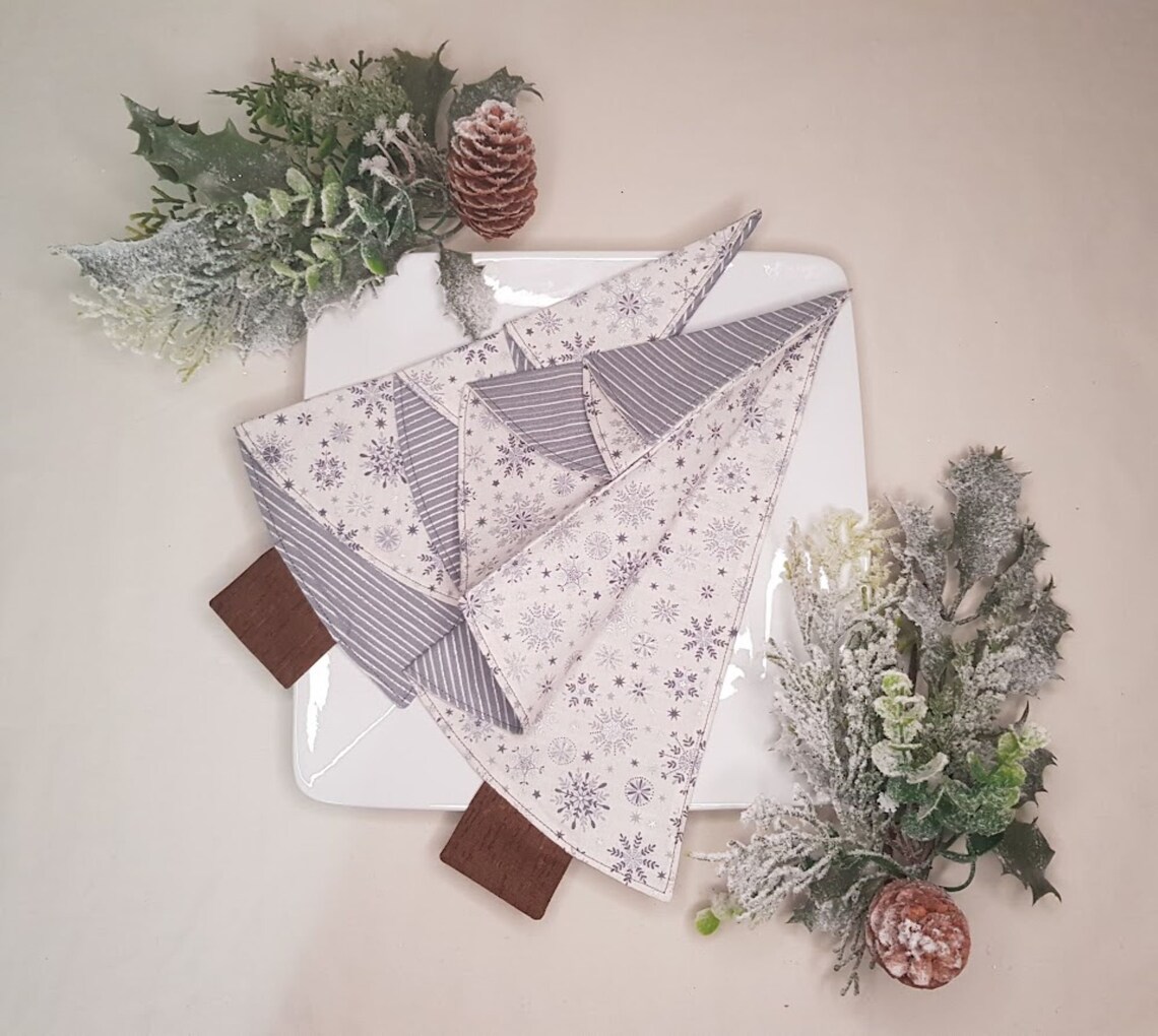 Christmas Tree Fabric Napkins in Scandi Grey Designs, Folded Napkins ...