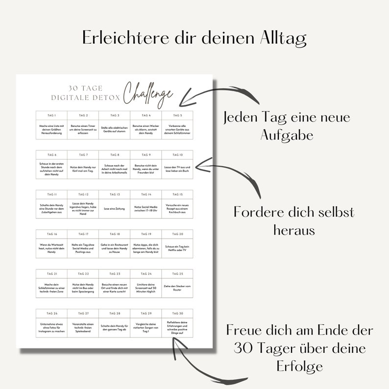 30 Day Digital Detox Challenge Printable Digital Away Challenge Page ...
