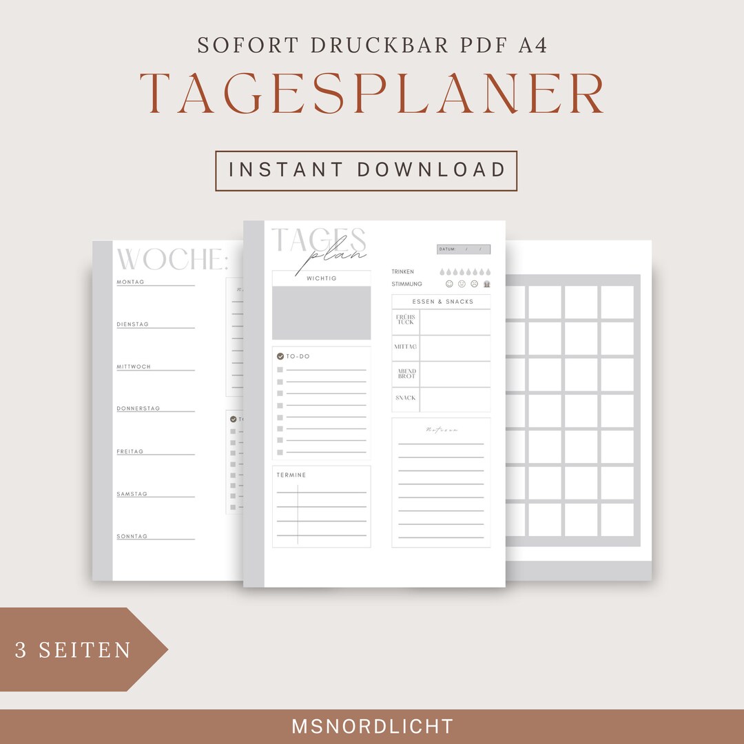 Daily Planner German Gray | Weekly Planner, Monthly Planner, Printable ...