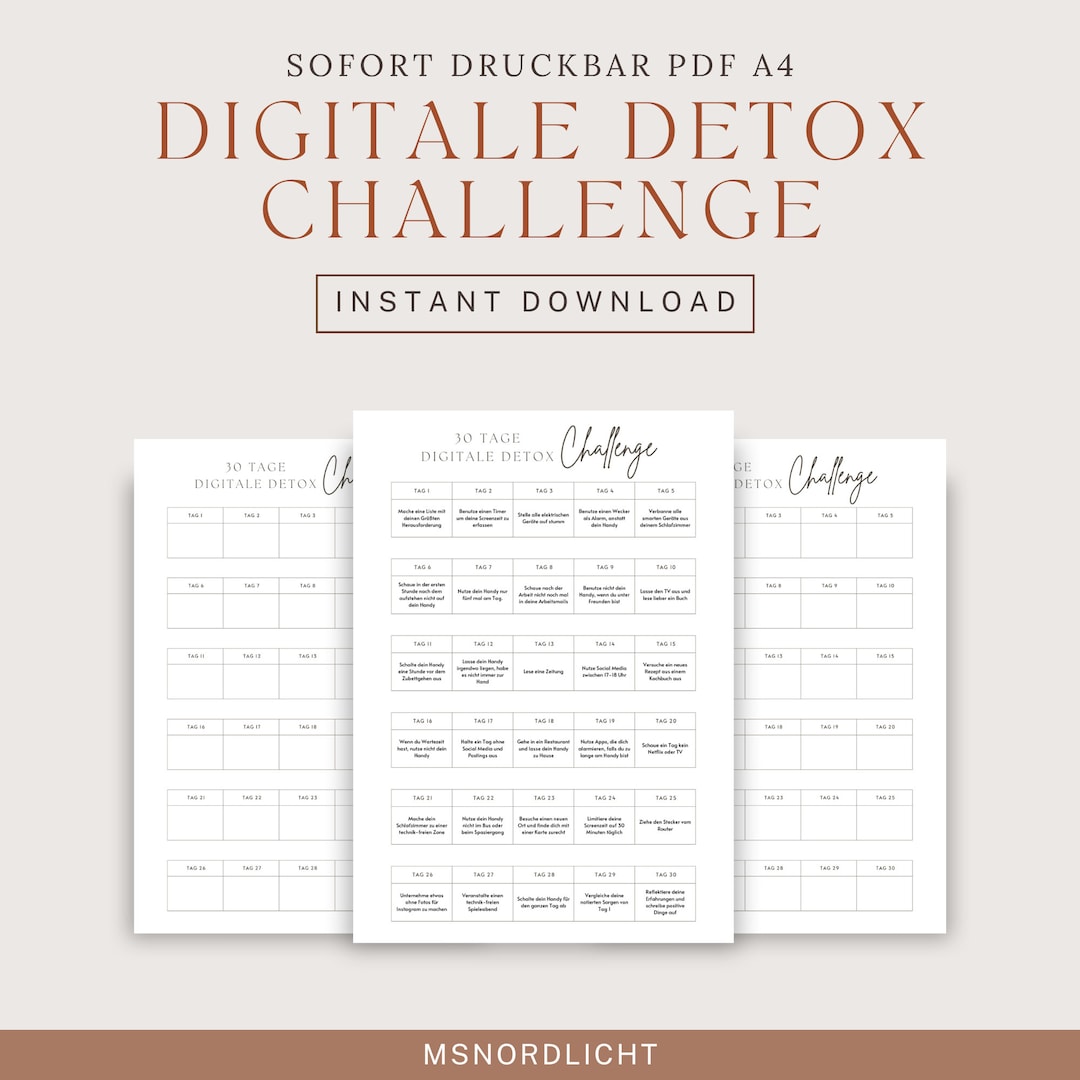 30 Day Digital Detox Challenge | Printable Digital Away Challenge Page ...