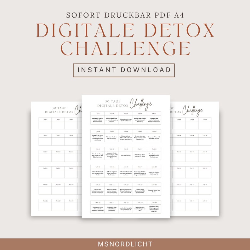 30 Day Digital Detox Challenge Printable Digital Away Challenge Page ...