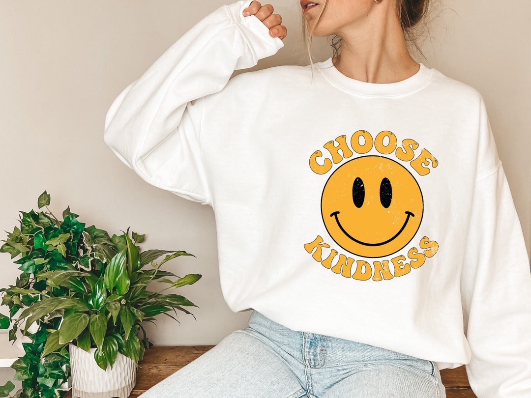 Choose Kindness Smiley Face Sweatshirt Retro Teacher Sweater - Etsy
