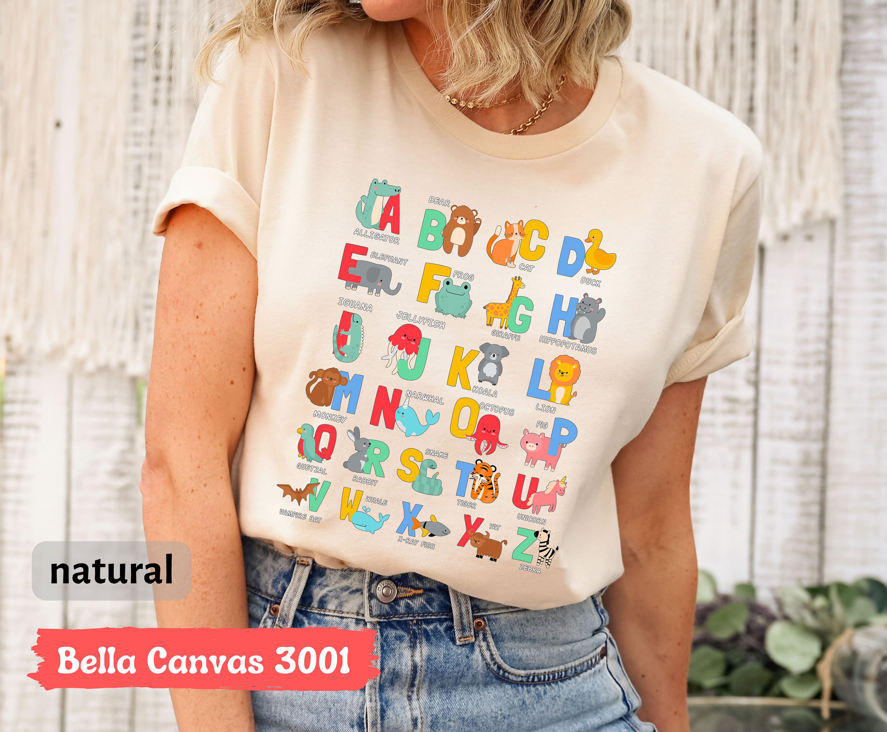 Alphabet T-shirt, ABC Tee, Animals Alphabet T-shirt, Kingergarten ...