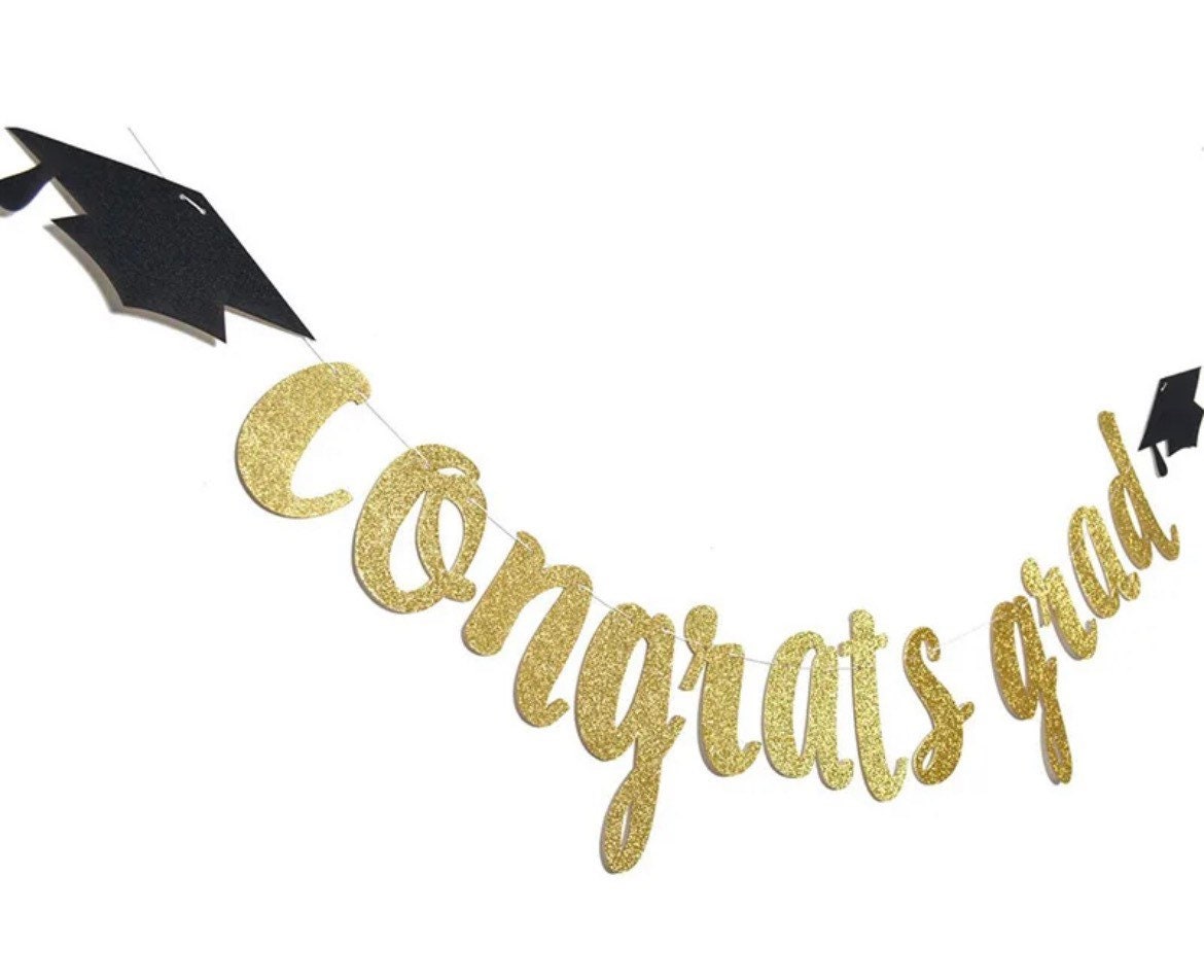 Gold Glitter Congrats Grad Banner - Etsy