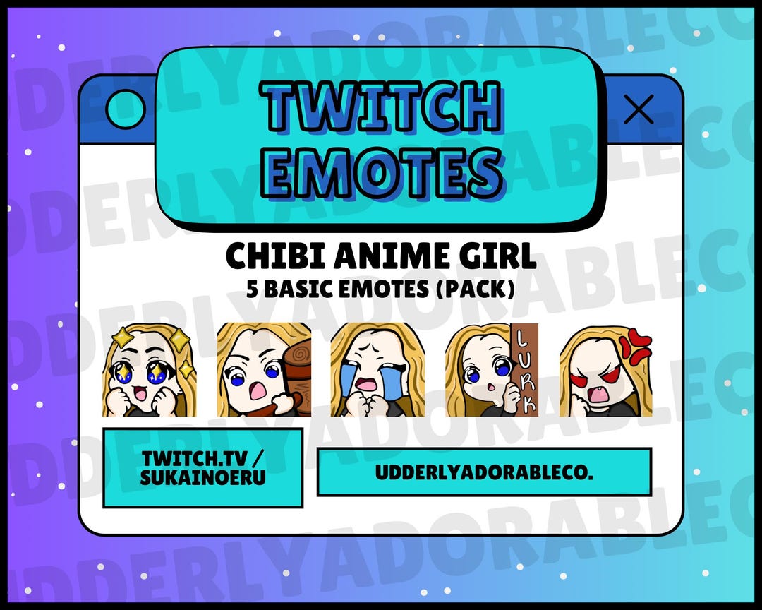 Cute Chibi Anime Girl Emotes 5 Pack Twitch, YT, Discord, Etc. - Etsy